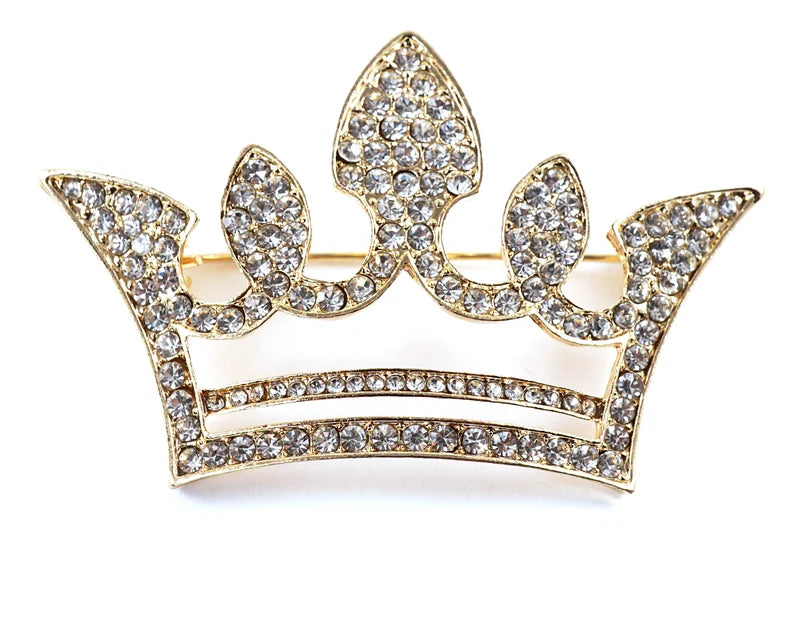 King Crown Brooch with Diamantes Gold Silver