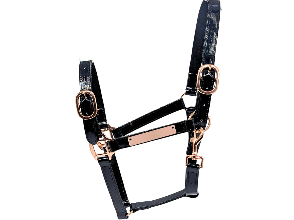 PVC Halter - Black with Rose Gold Buckles - NEW COLOUR!!
