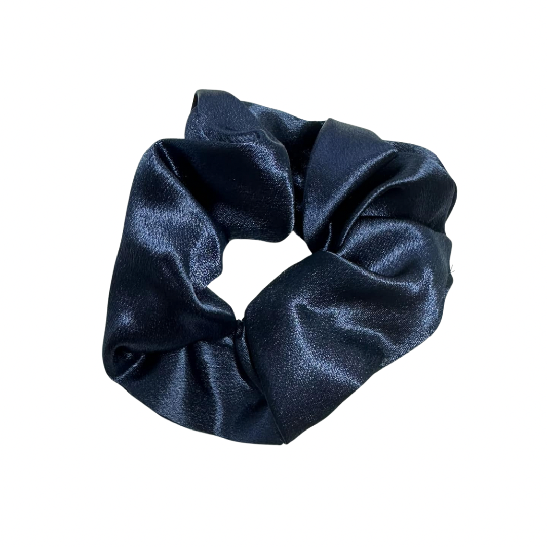 Plain navy satin hair scrunchie
