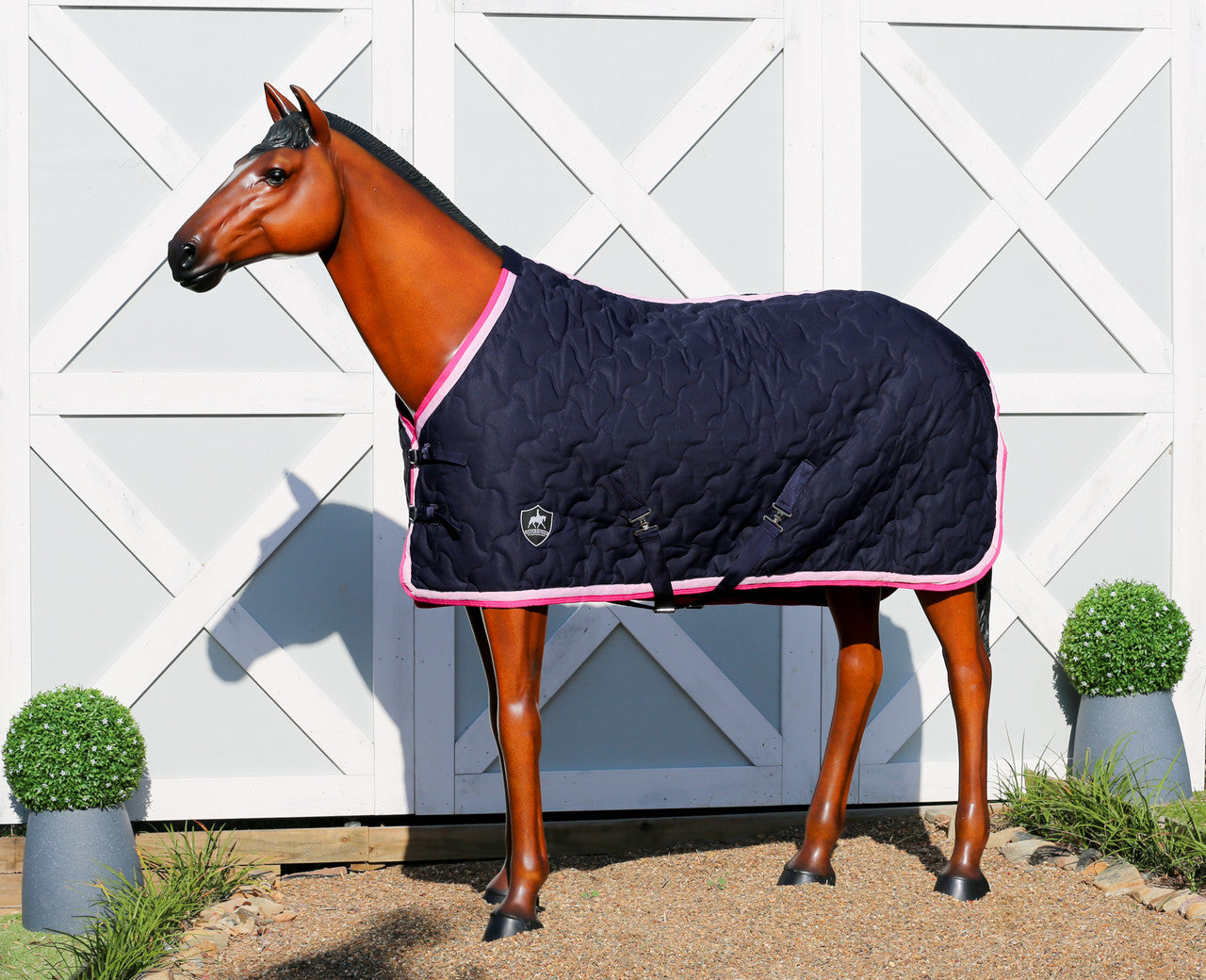 Luxury Stable Doona - Navy with Light Pink & Hot Pink Trims